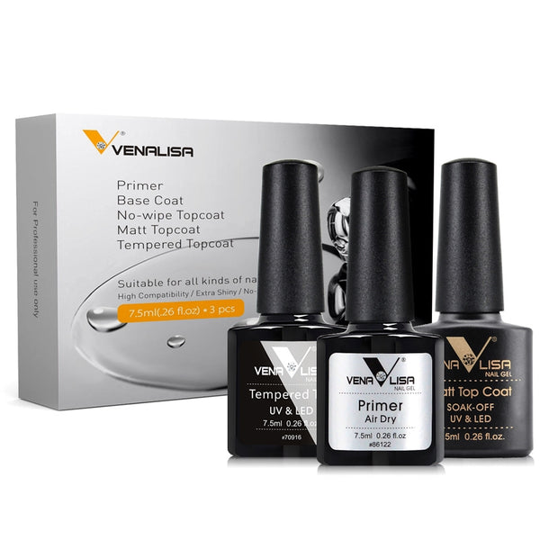 Venalisa 7.5ml Primer Base Coat Top Coat Set- 3 pcs