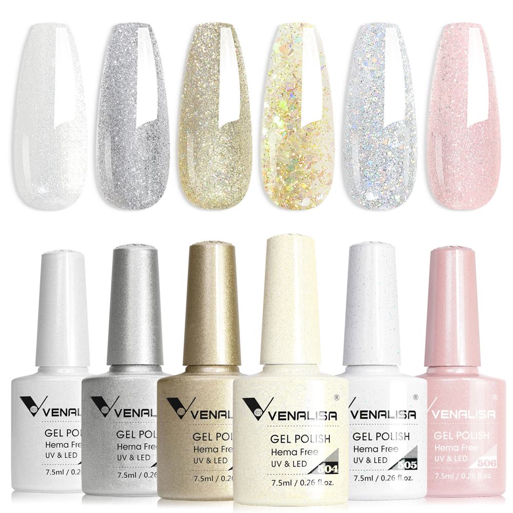 Glitter Gel Polish 6 Colors Set Hema Free – Venalisa