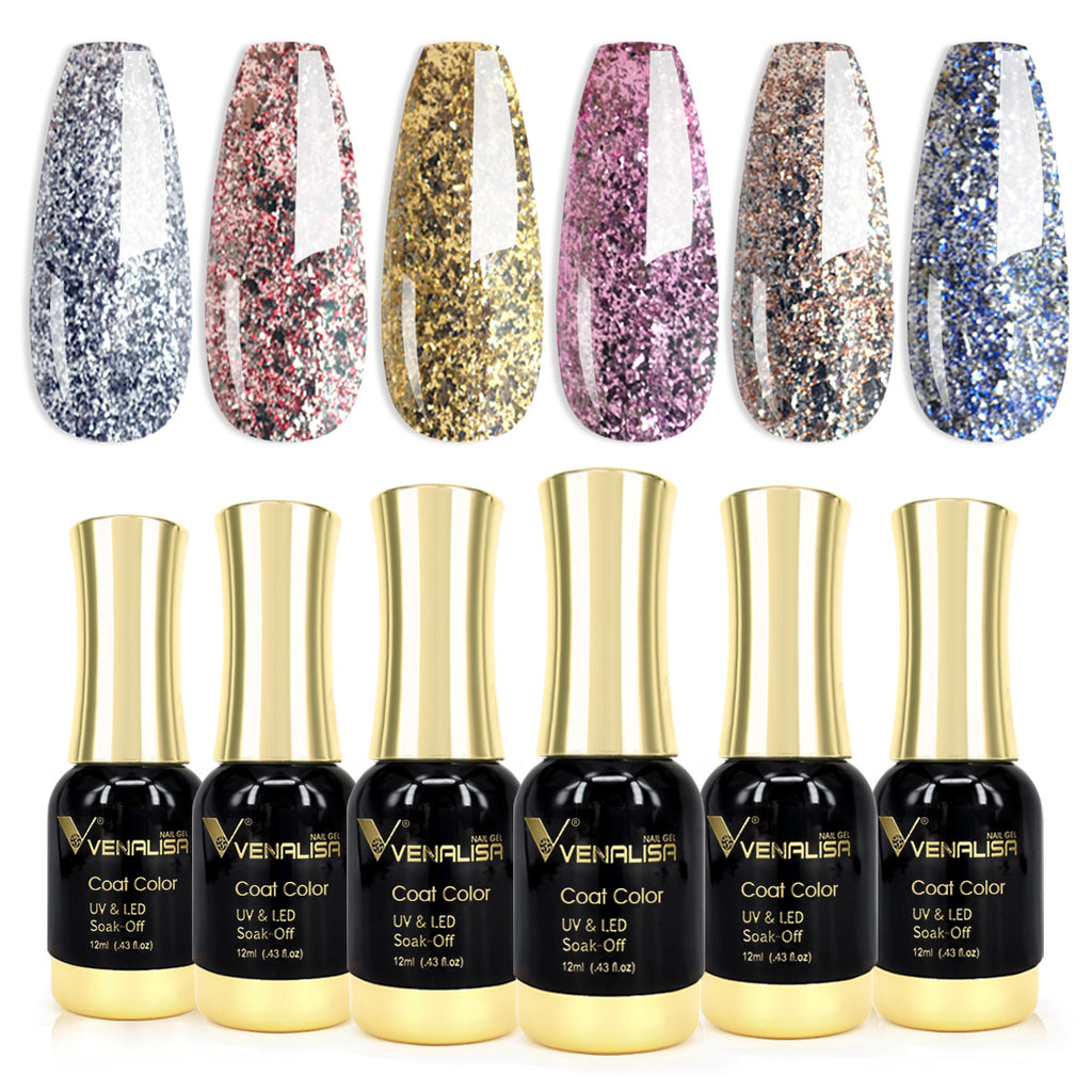 Venalisa Chrome Platinum Glitter Gel 6 Colors Kit