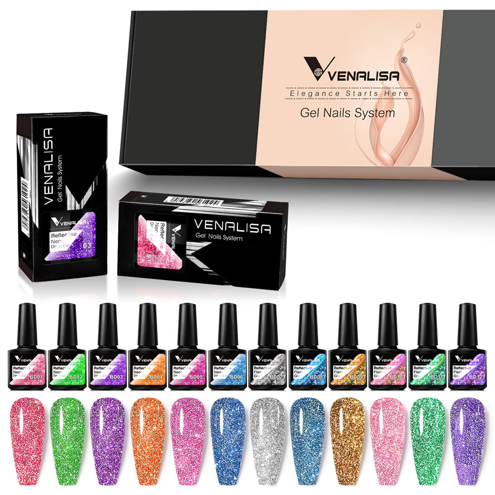 Reflective Neon Glitter Gel 12 Colors Set – Venalisa
