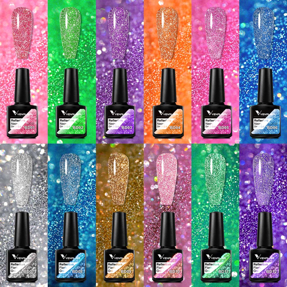 Reflective Neon Glitter Gel 12 Colors Set – Venalisa